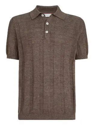 Brunello Cucinelli Rib Knit Polo - Hazelnut