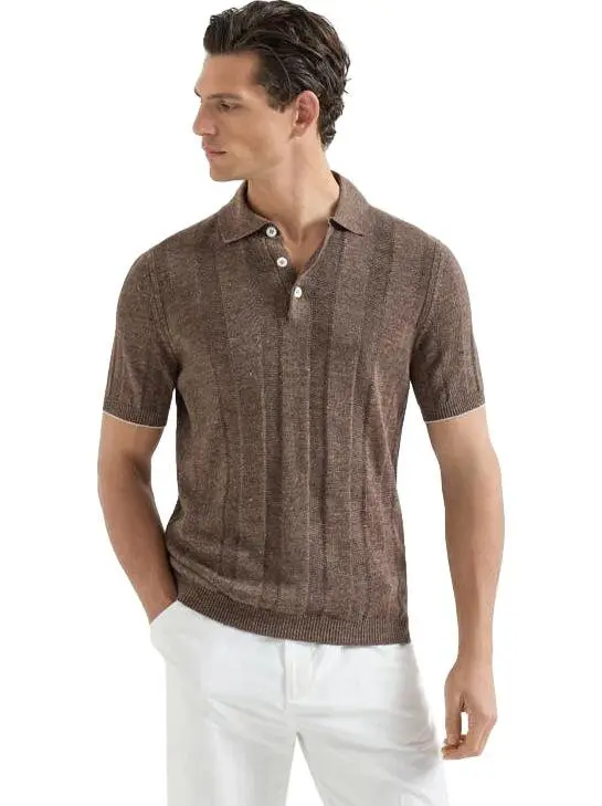 Brunello Cucinelli Rib Knit Polo - Hazelnut