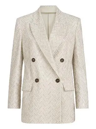 Brunello Cucinelli Chevron Embroidered Linen Blazer - Beige