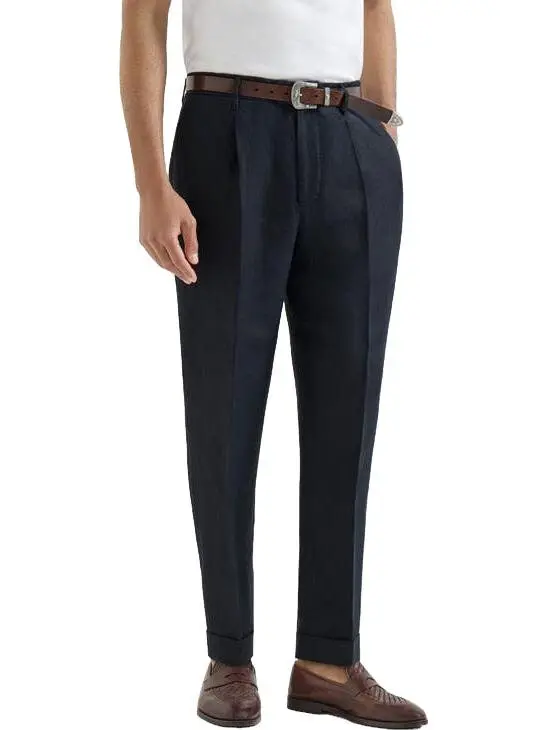Brunello Cucinelli Gabardine Garment Dyed Trousers - Navy Blue