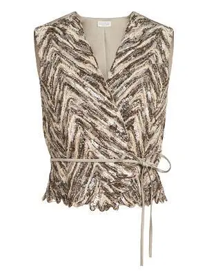 Brunello Cucinelli Chevron Embroidered Vest - Brown