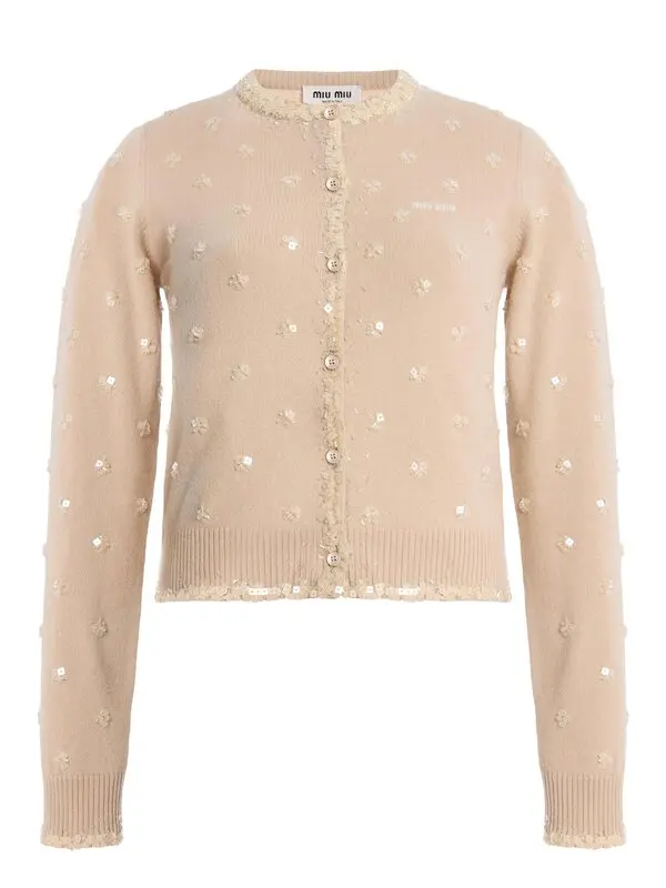 Miu Miu Embellished Cashmere Cardigan - Neutral