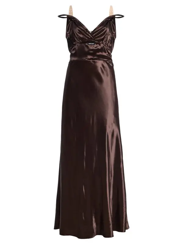Miu Miu Strap-detailed Satin Maxi Dress - Brown