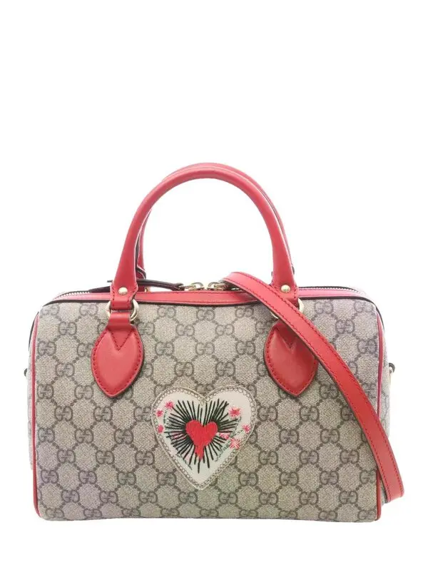 Gucci 2016-2026 Gg Supreme Heart Tattoo Boston Satchel - Brown