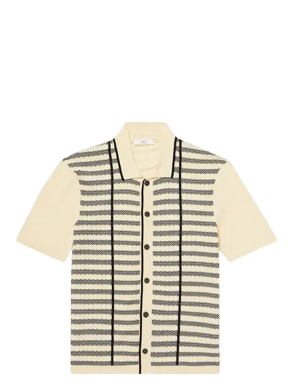 Mr P. Striped Ribbed Cotton Shirt - Cream