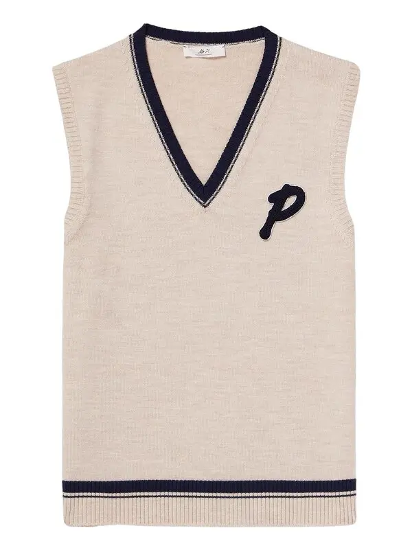 Mr P. Logo-appliquéd Striped Merino Wool Vest - Beige