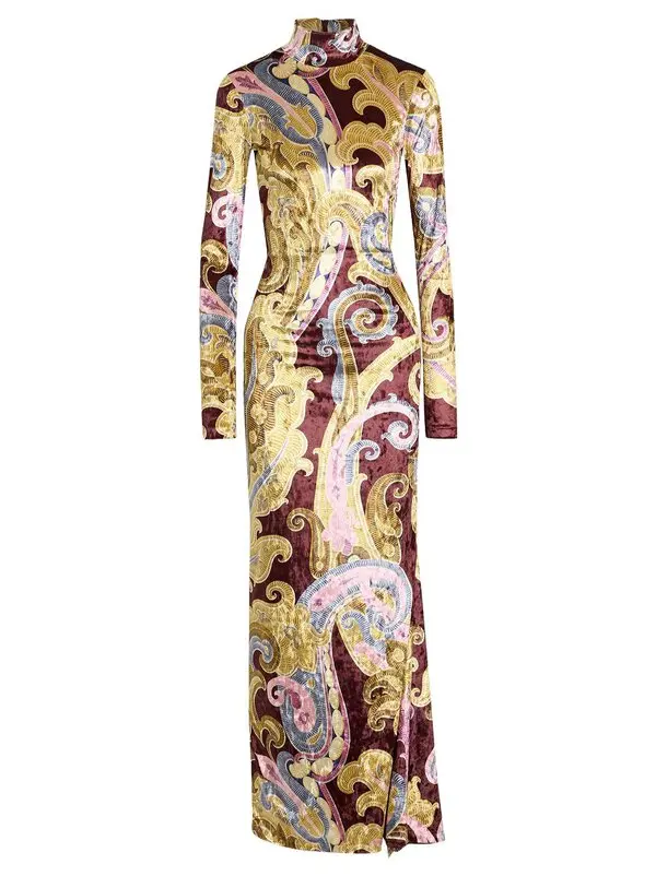 Etro Paisley-print Velvet Maxi Dress - Marigold