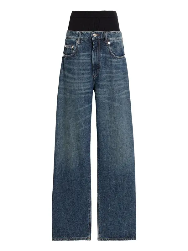 Sportmax Knit-paneled High-rise Straight-leg Jeans - Dark Denim