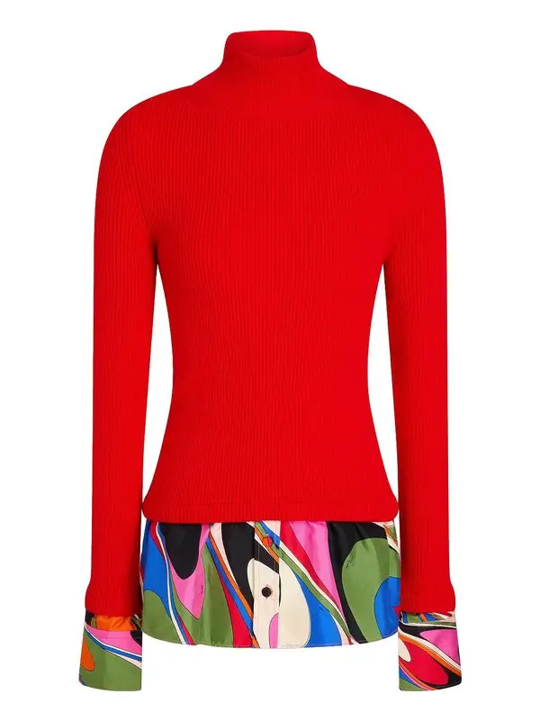 Emilio Pucci Twill-paneled Ribbed Wool-blend Turtleneck Sweater - Red