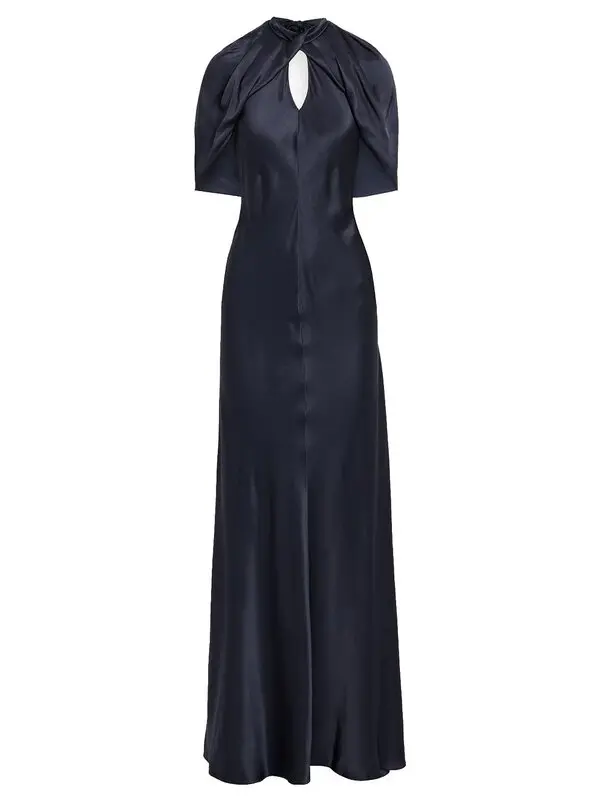 Alberta Ferretti Cape-effect Cutout Satin-crepe Gown - Navy