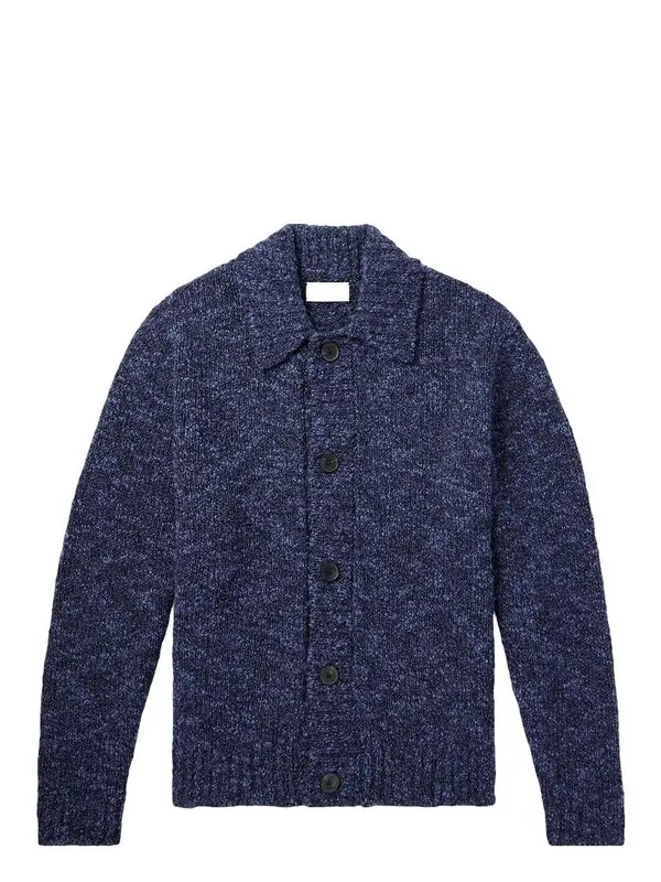 Mr P. Merino Wool-blend Bouclé Cardigan - Navy