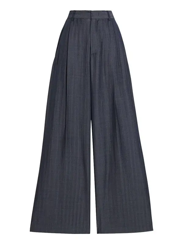 Etro Striped Wool-jacquard Wide-leg Pants - Midnight Blue