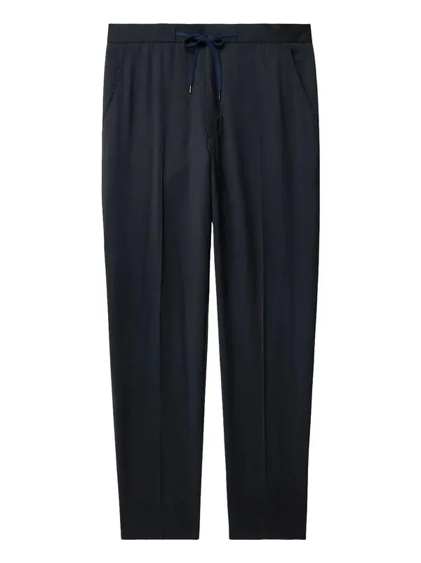 Mr P. Tapered Wool-twill Drawstring Trousers - Midnight Blue
