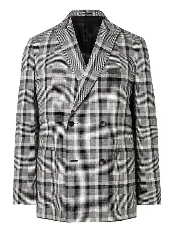 Mr P. Doublebreasted Checked Linenblend Blazer - Gray