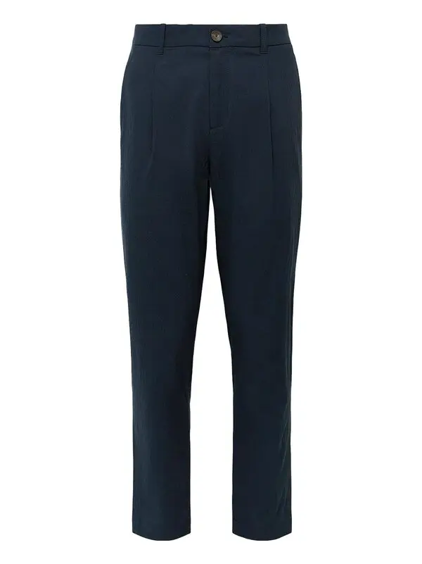Mr P. Daniel Slim-fit Pleated Cotton-blend Seersucker Suit Pants - Midnight Blue