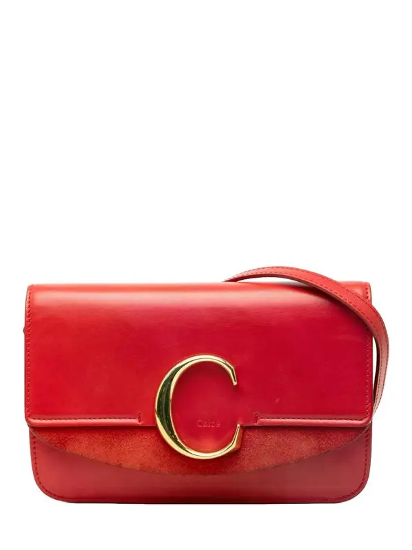 FERRAGAMO 2019 Small Calfskin And Suede C Clutch With Chain - Red