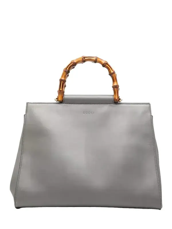Gucci 2000-2015 Medium Leather Bamboo Nymphaea Satchel - Grey