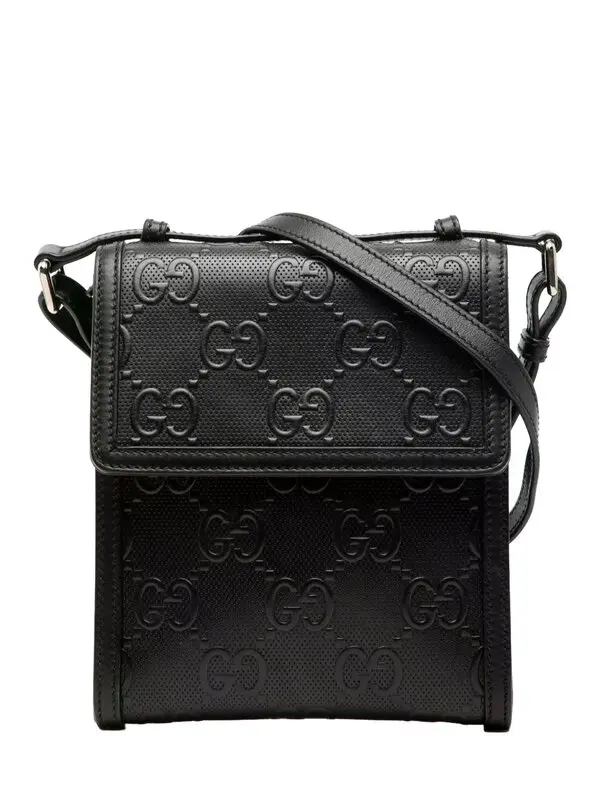 Gucci Gg Embossed Leather Flap Crossbody Bag - Black