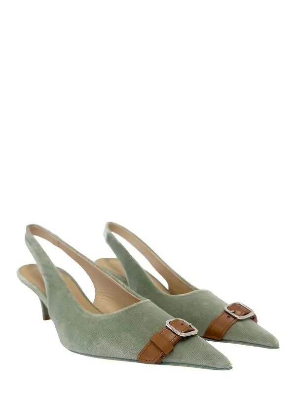 JW Anderson Buckle Velvet Slingback Pumps - Green