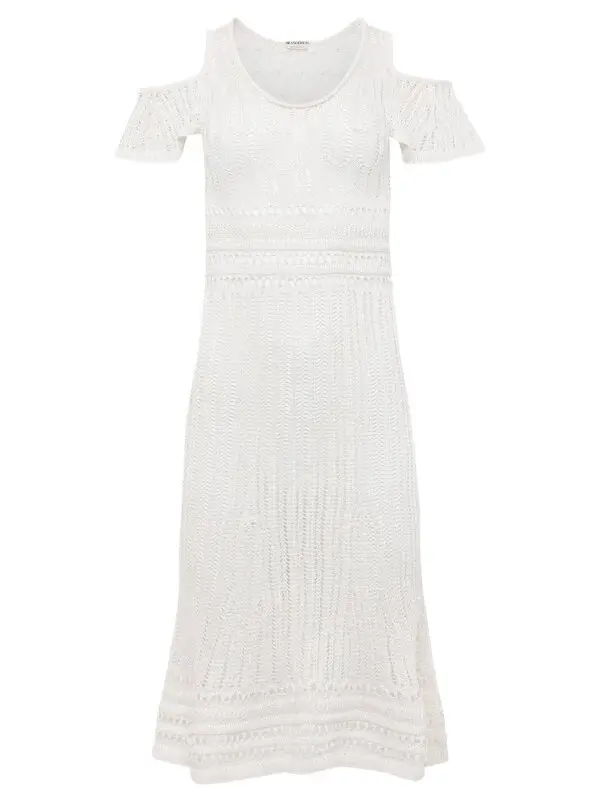 JW Anderson Ruffled Crocheted Midi Dress - White