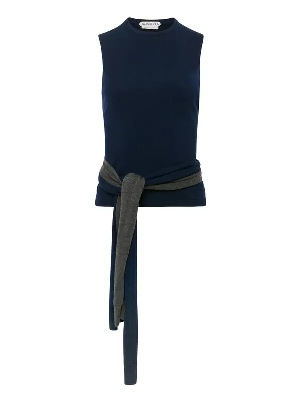 JW Anderson Waist-tie Cotton-cashmere Tank Top - Blue