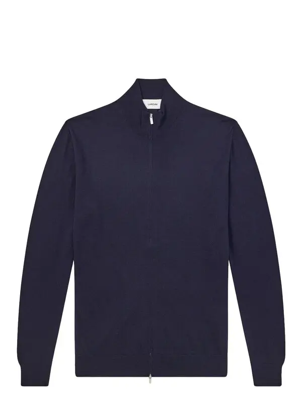 LARDINI Virgin Wool Zip-up Cardigan - Blue