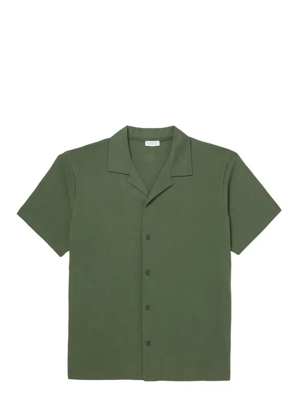 Sunspel Slim-fit Camp-collar Supima Cotton-mesh Shirt - Green