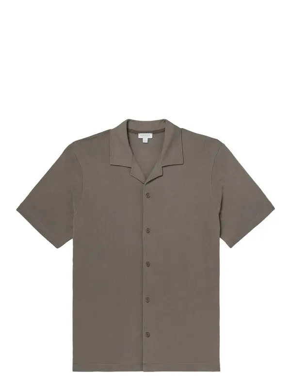 Sunspel Slim-fit Camp-collar Supima Cotton-mesh Shirt - Brown