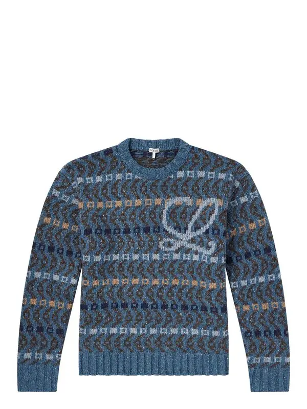 Loewe Logo-intarsia Wool-blend Sweater - Blue