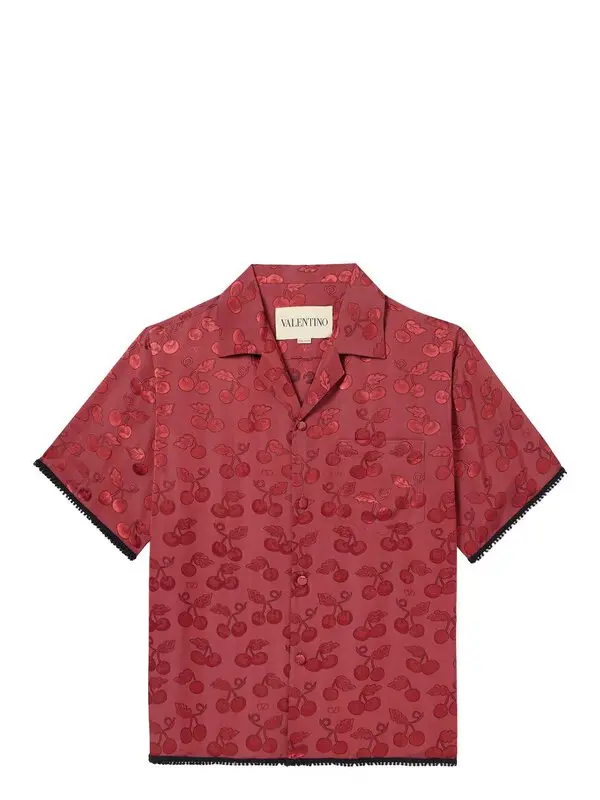 Valentino Garavani Cherryfic Camp-collar Crochet-trimmed Jacquard Shirt - Red