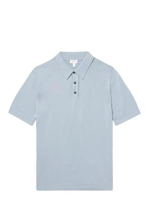 Sunspel Sea Island Cotton Polo Shirt - Blue