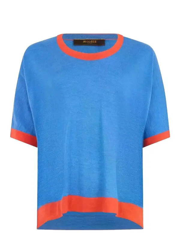 MOORER Contrast-trim T-shirt - Blue