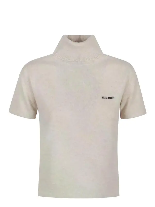 Miu Miu Cashmere Short Sleeve Turtleneck Sweater - Neutrals