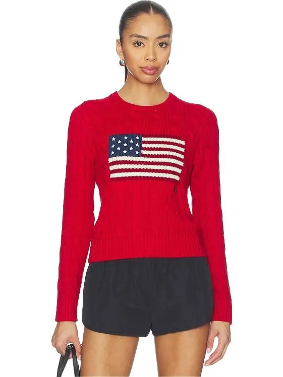 Polo Ralph Lauren Cotton Cable Knit Crewneck Sweater - Red