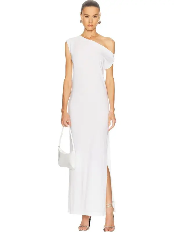 Norma Kamali Drop Shoulder Side Slit Long Dress - Snow White