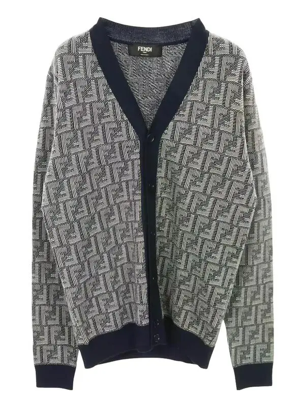 Fendi Ff Logo V-neck Cardigan - Grey