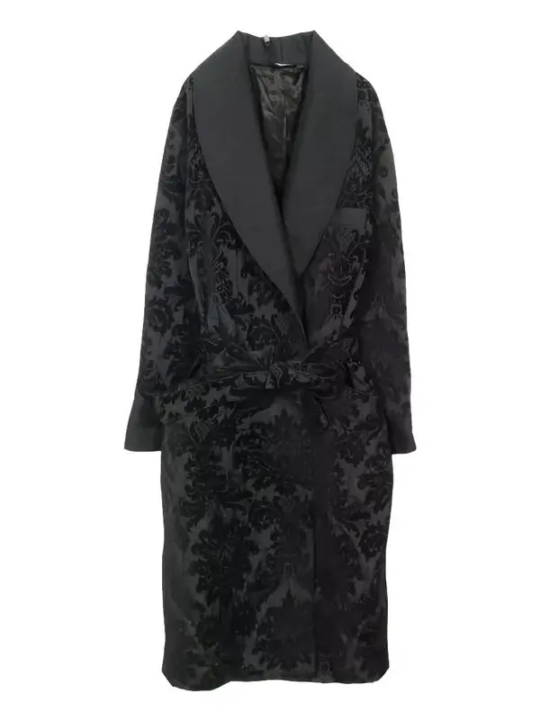 Dolce & Gabbana Damask Pattern Belted Coat - Black
