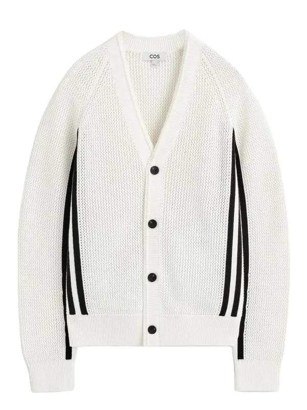 Cos Striped Open-knit Cotton Cardigan - White