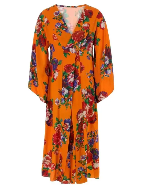 Moschino Floral-print V-neck Midi Dress - Orange