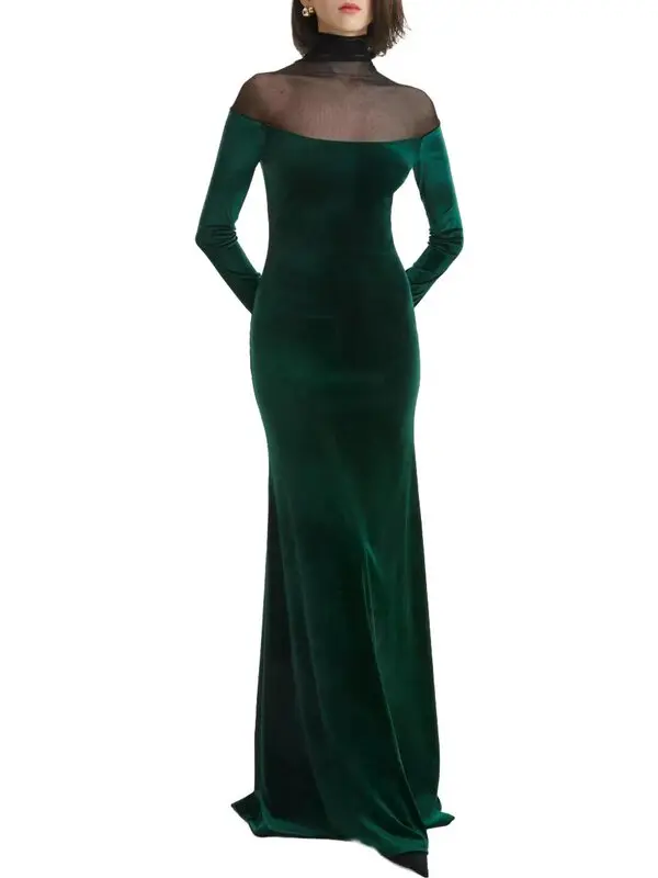 2310 STUDIO Mesh Velvet Maxi Dress - Green