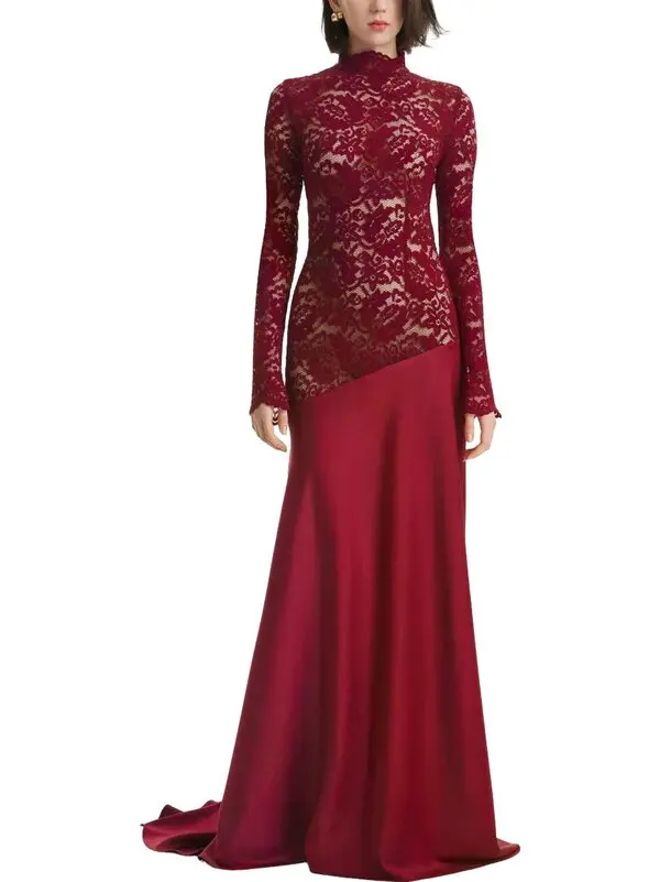 2310 STUDIO Lace Long-sleeve Maxi Dress - Red