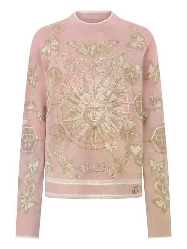 Philipp Plein Round-neck Butterfly-embroidered Sweater - Pink