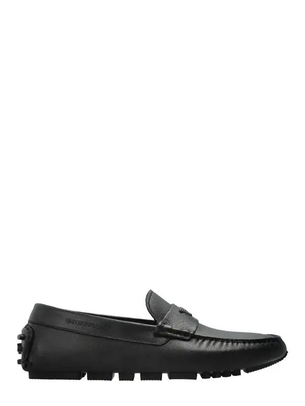 Emporio Armani Leather Loafers With Logo Detail - Black