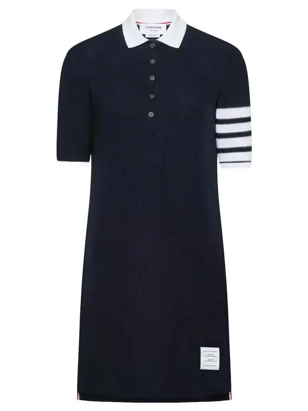 Thom Browne Textured Pique 4-bar Mini Polo Shirt Dress - Blue