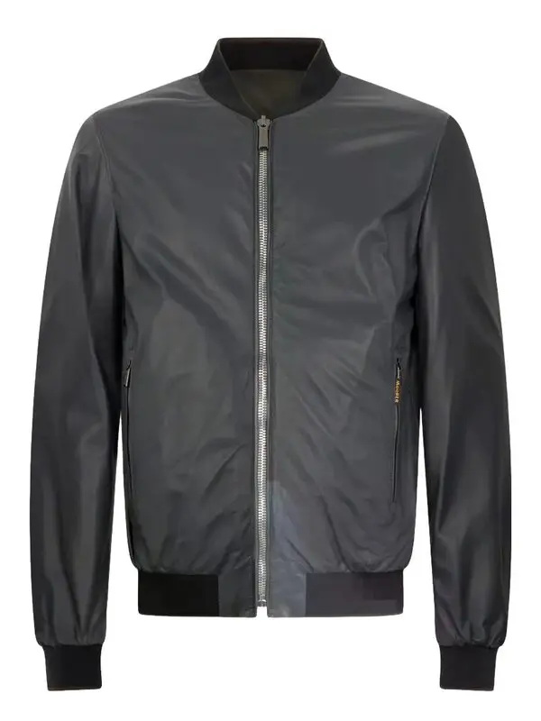 MOORER Leather Bomber Jacket - Grey