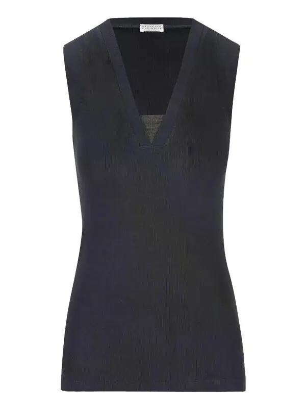 Brunello Cucinelli V-neck Knit Top - Blue
