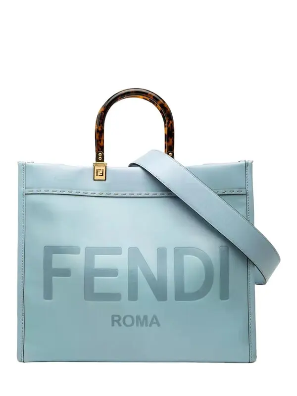 Fendi Medium Leather Sunshine Shopper Tote Satchel - Blue
