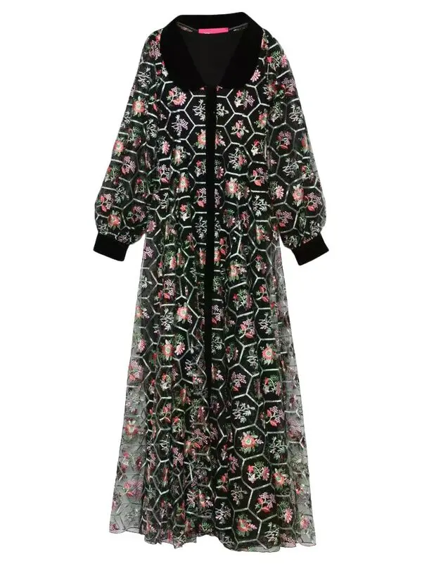 MIAU BY CLARA ROTESCU Katinca Floral Embroidered Dress - Black