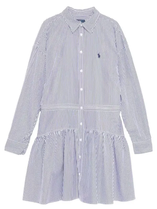 Polo Ralph Lauren Striped Ruffle Midi Shirt Dress - Blue