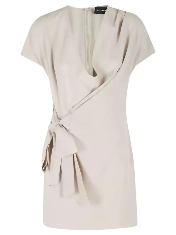 Federica Tosi Draped V-neck Mini Dress - Neutrals